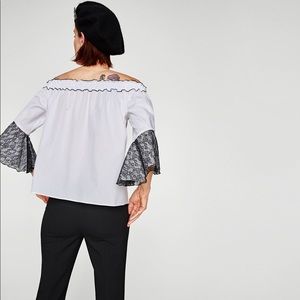 Zara | Tops | Zara Basic Combined Ruffled Blouse Nwt Lg White | Poshmark